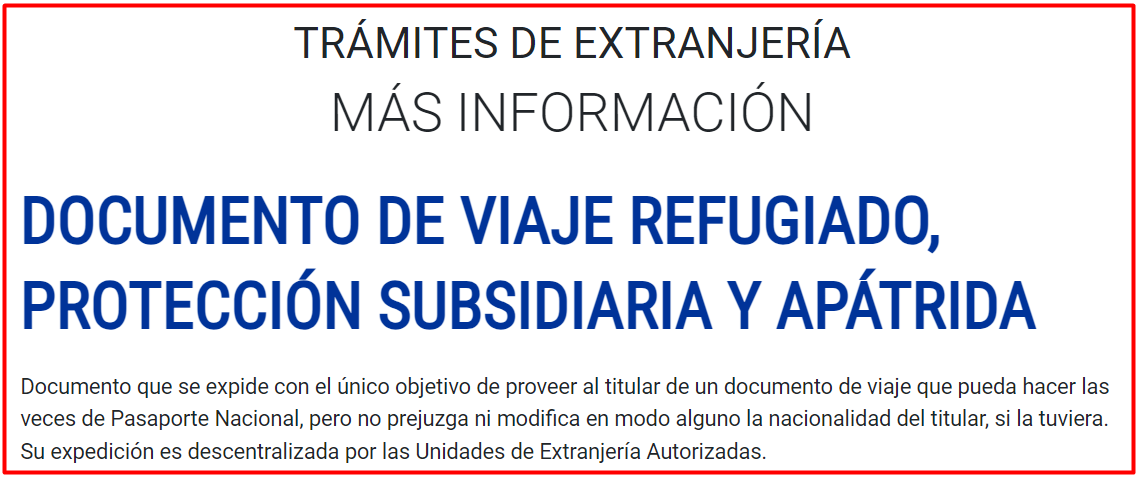 Título de viaje para refugiados que quieren salir de España